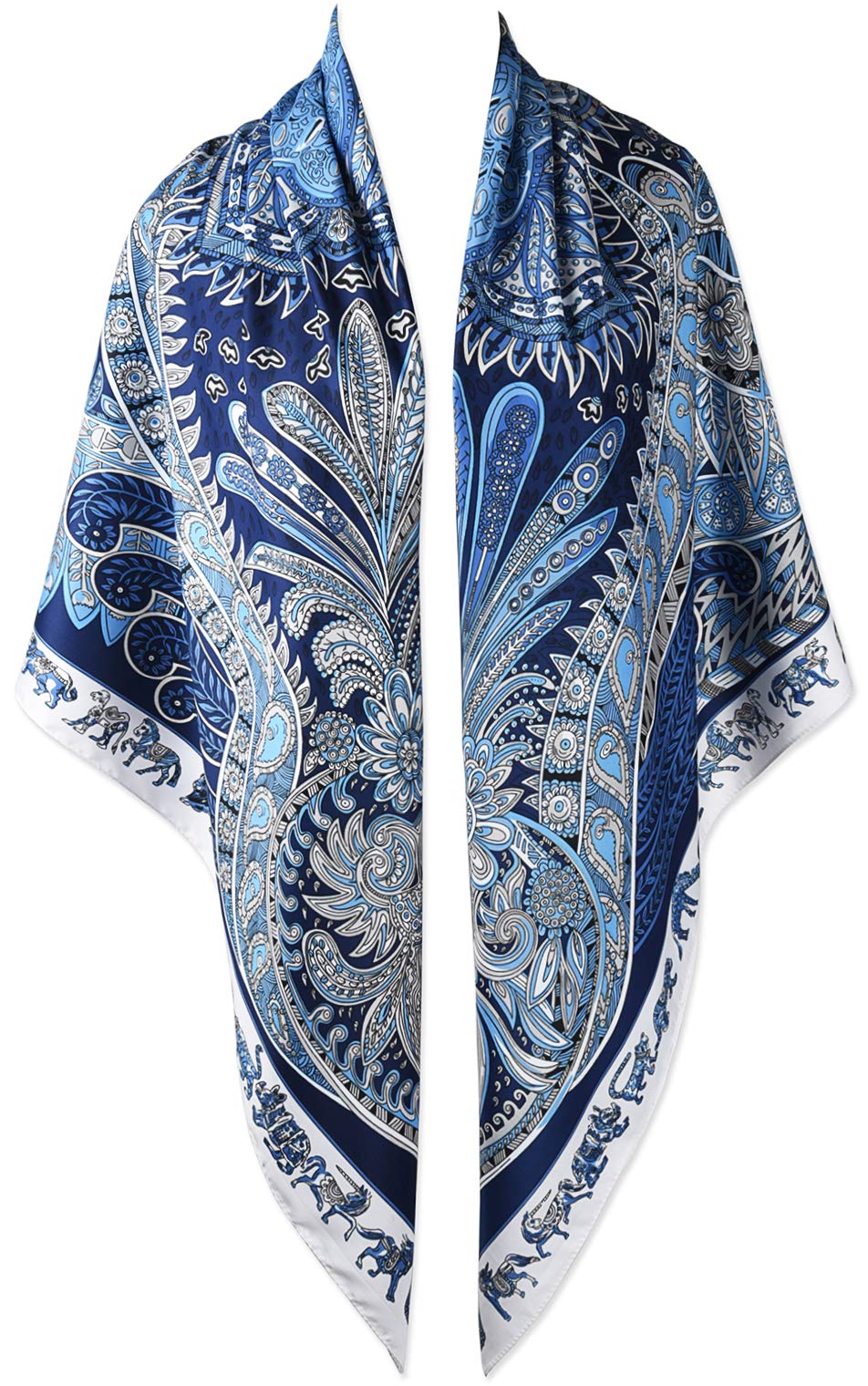 corciova XL 50x50 Large Square Navy Royal Blue White Silk Hair Spanish Scarf Satin Tops for Women Head Wraps Shawl Headscarf