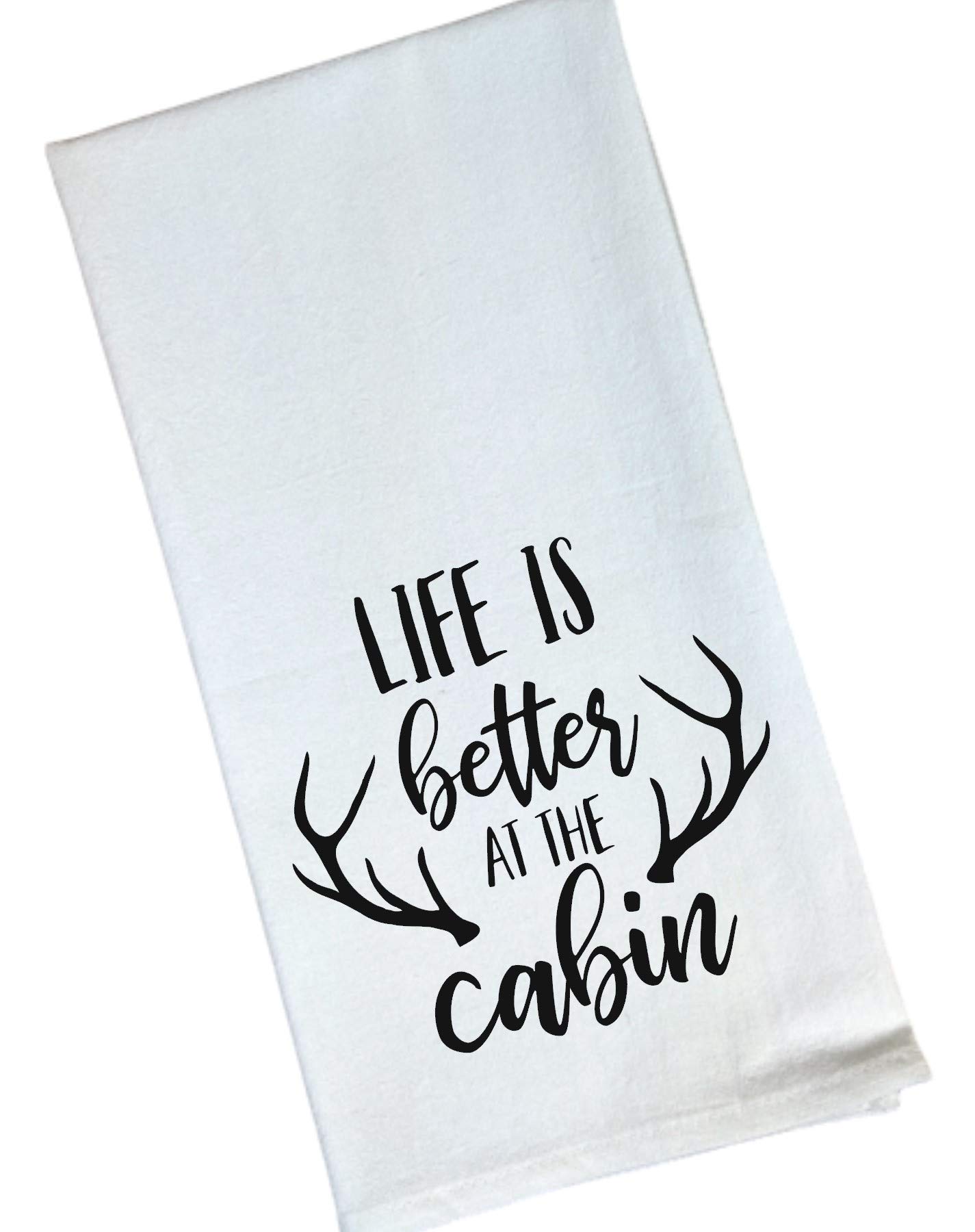 Flour Sack Kitchen Towel - Life Is Better At The Cabin - Deer Antlers