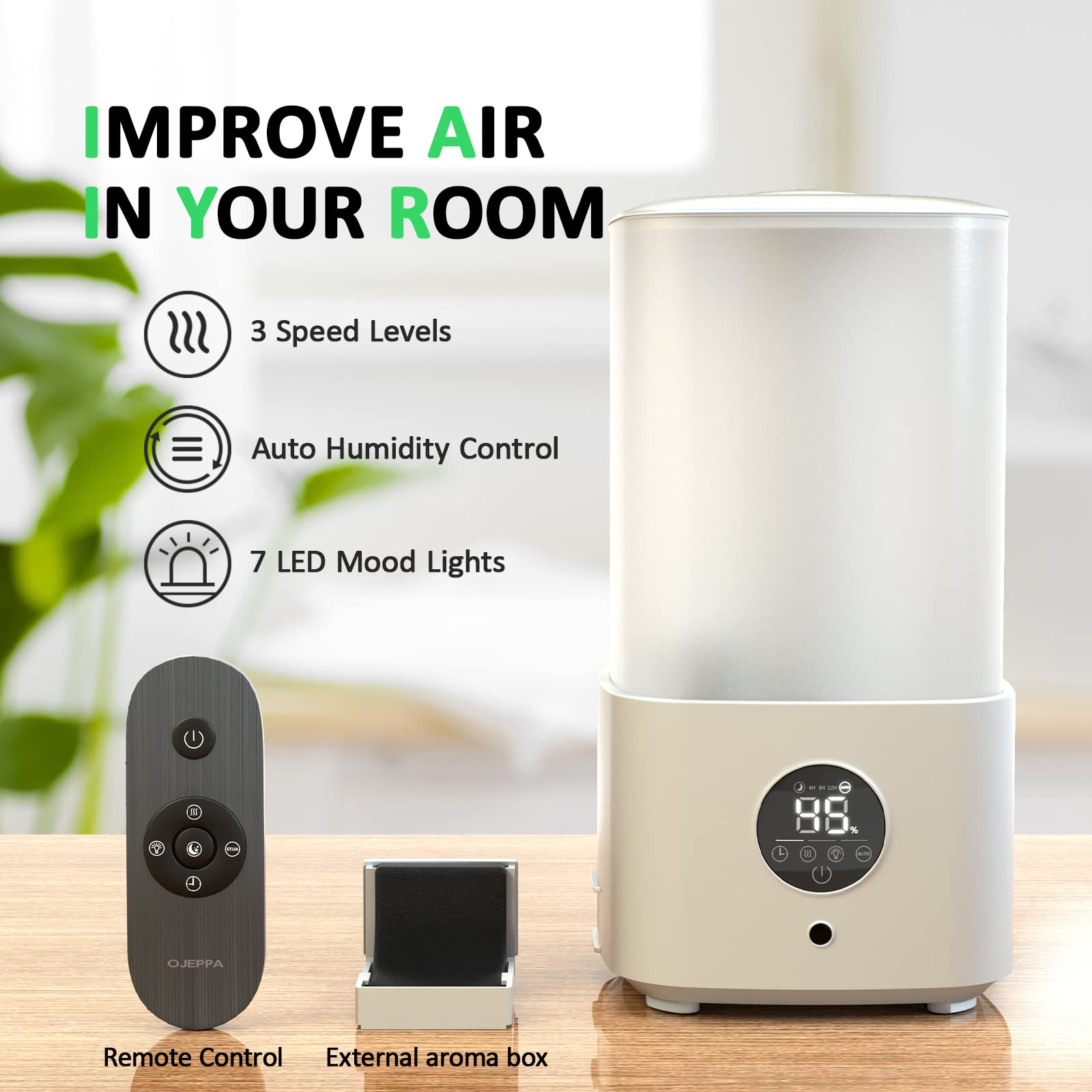 Cool Mist Humidifier Diffuser-2.5L Auto Humidity Top Fill Humidifier for Bedroom/Office/Baby/Yoga/Pets/Plants with Night Light, 3 Level Mist, 360° Nozzle, Auto Shut-Off, 12-38 Run Time, Super Quiet