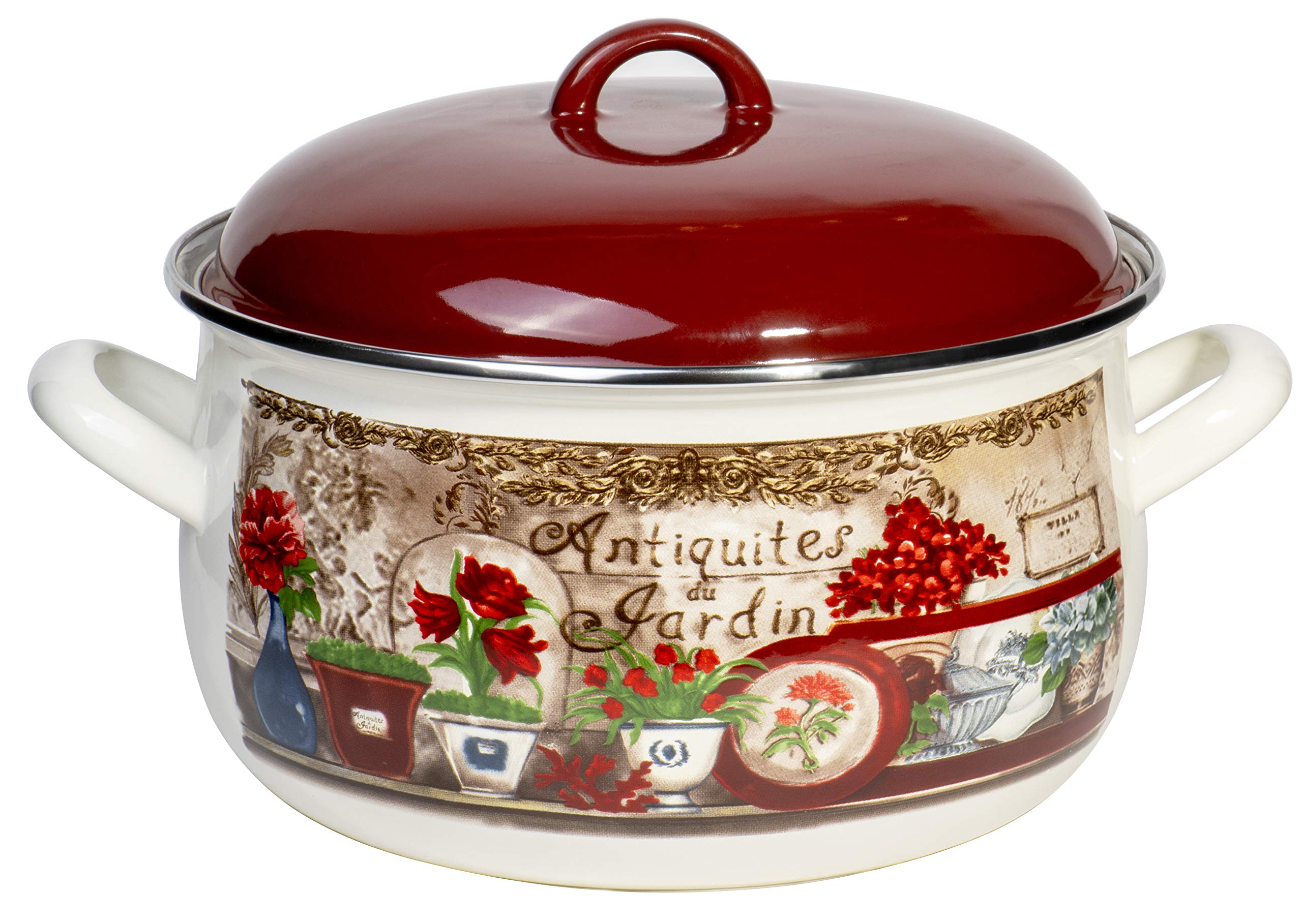 Enamel On Steel Round Covered Stockpot - Pasta Stock Stew Soup Casserole Dish Cooking Pot with Lid, Up to 6.5 Quarts - 24 cm