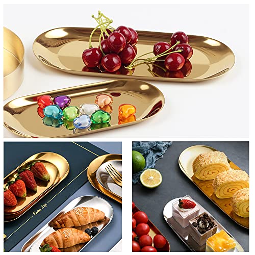 JKanruh 4 Pack Gold Stainless Steel Towel Tray,Storage Tray,Tea Tray Fruit Trays,Decorative Tray,Jewelry Dish Cosmetics Organizer(Oval,Heart-Shaped,Round)