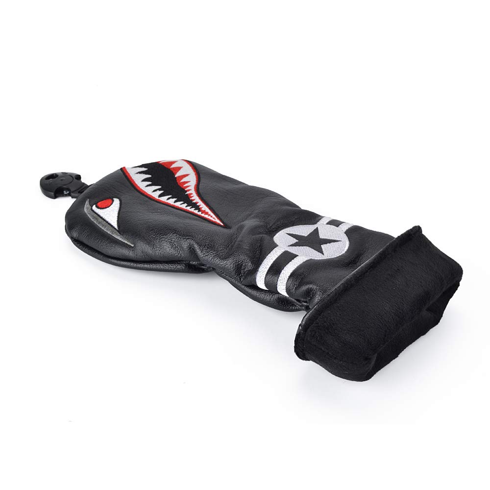 COOLSKY Golf Head Cover Shark for Driver Fairway Wood Hybrid Cartoon Animal Design Pattern Synthetic Leather Headcover Black