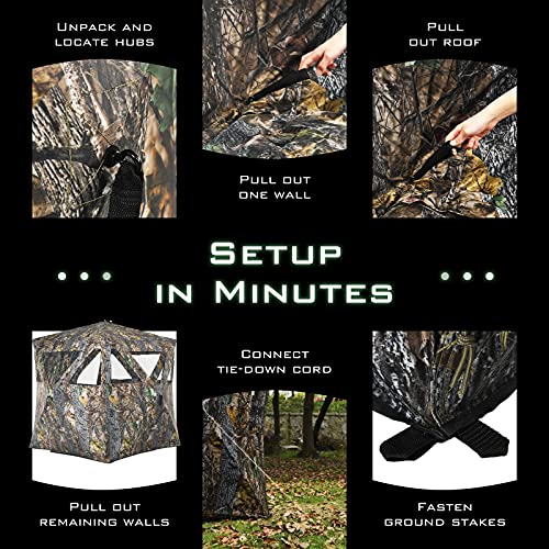 Safstar 3-Person Hunting Ground Blind, Pop-up Ground Deer Blind with Carrying Bag & Carrying Bag, 360 Degree Mesh Windows & 270° Perspective Camouflage Hunting Blind Tent for Deer Turkey Hunting