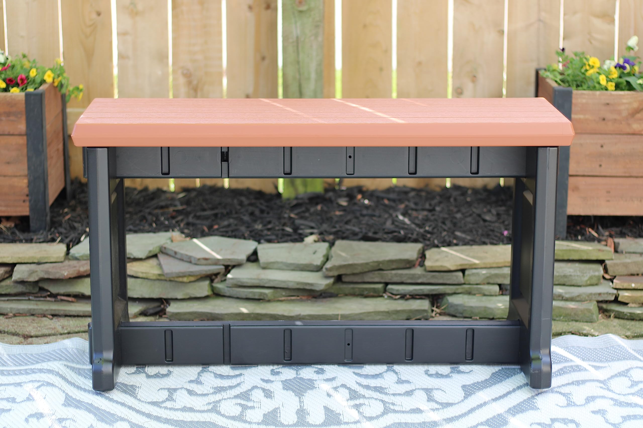 Leisure Accents Bench, Redwood Top with Black Sides, 1 Pack - Proudly Made in The USA, Click and Lock Hardware-Free Assembly, Durable and Stylish Outdoor Seating