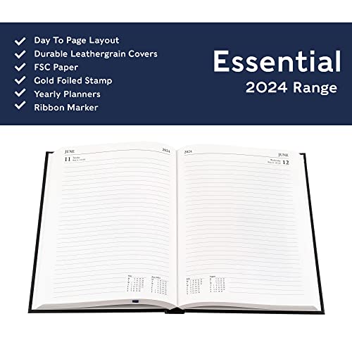 Collins Essential A5 Diary 2024 Daily Planner - Eco Friendly Recycled Paper Fully Recyclable - 2024 Page A Day Diary Journal & Planner - Business Office Academic and Personal Use (A5 Size Navy)