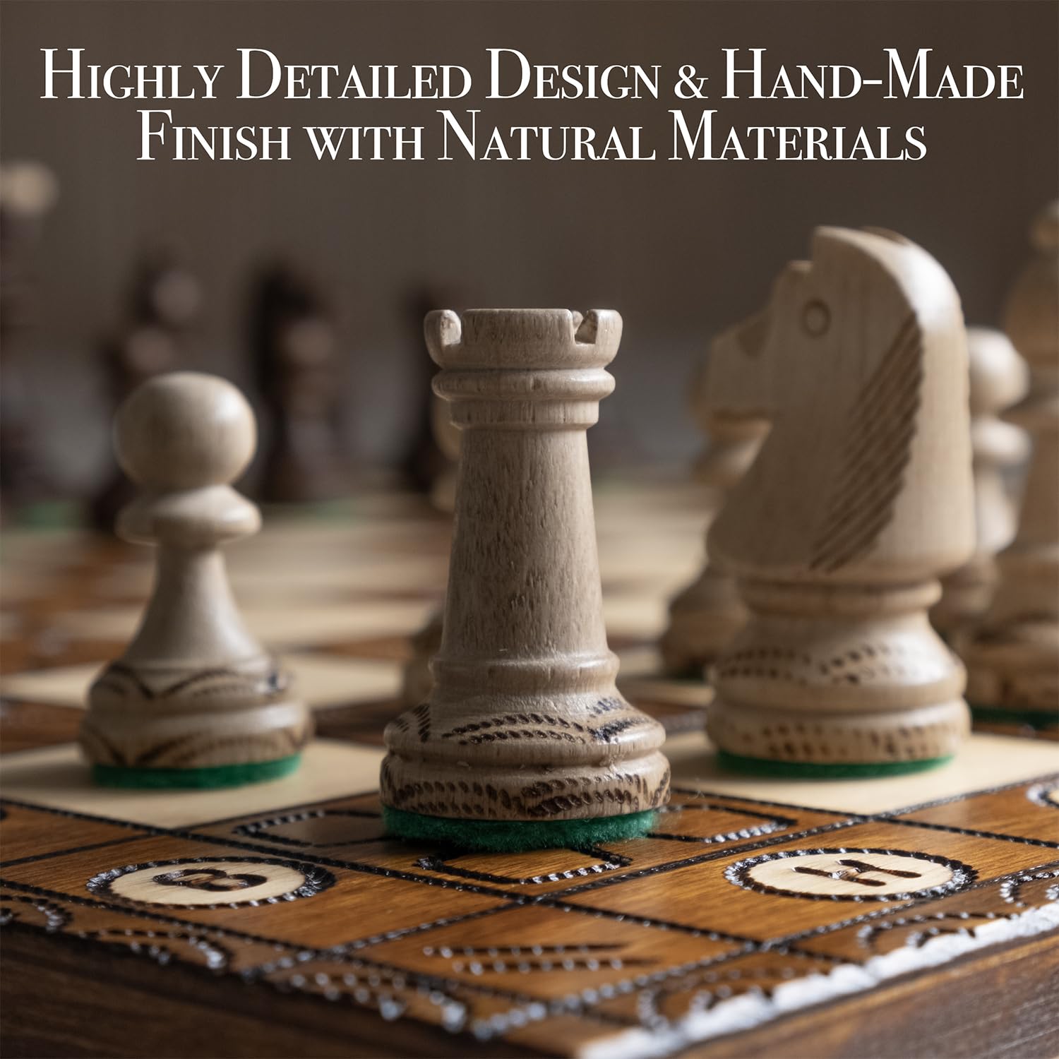 Wegiel Handmade Junior European International Chess Set - 16 Inch Luxury Wooden Chess Set for Adults and Kids, Premium Beech and Birch Wood - Unique Folding Design with Storage