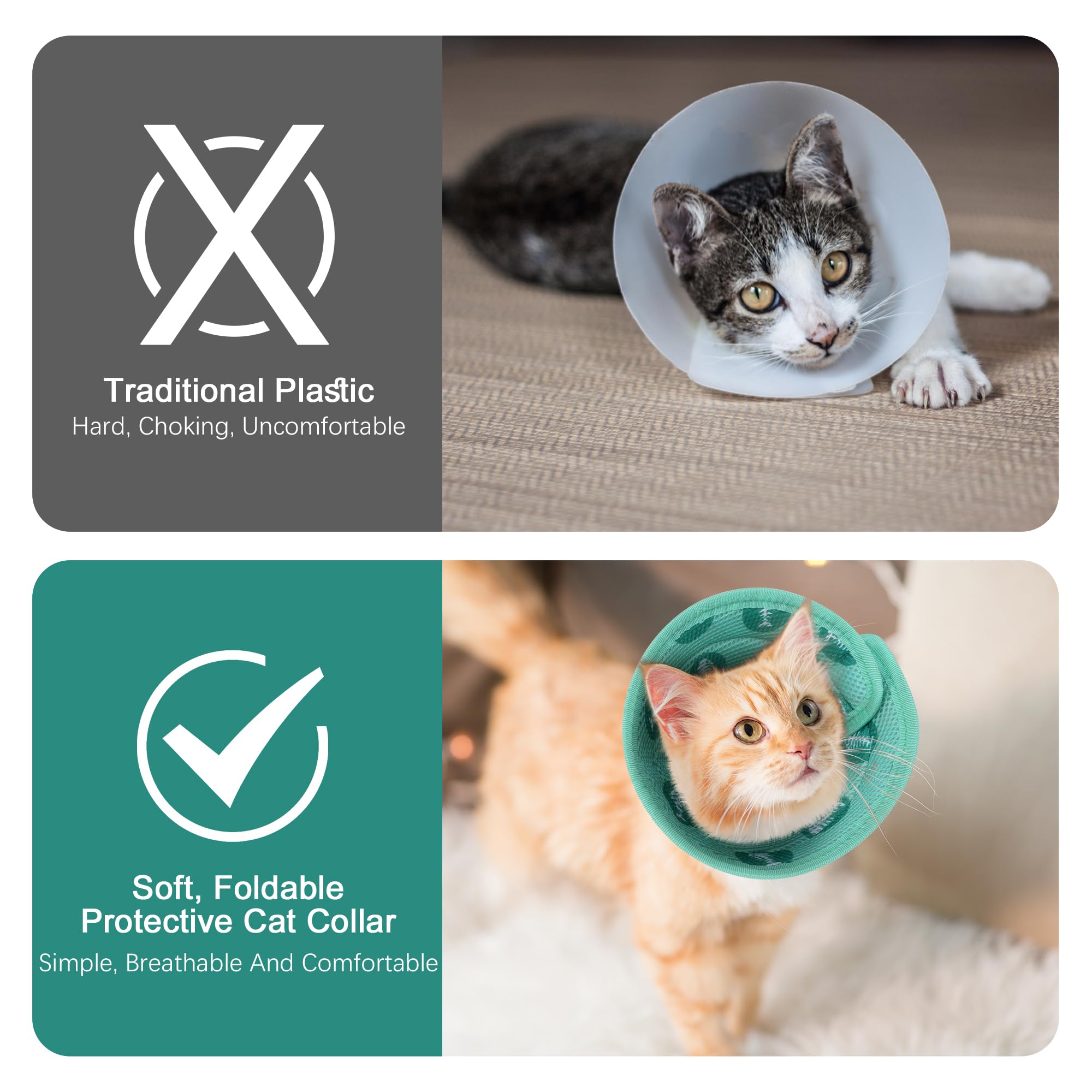Ledander Soft Cat Cones After Surgery Tall, Cat Recovery Collars & Cones, Cat Neck Cone Alternative Elizabethan Collar for Cats After Surgery Anti-Bite Lick Wound Healing(Green,S)