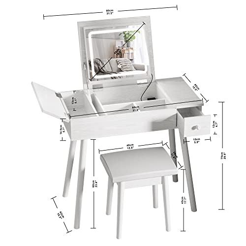 IRONCK Vanity Desk Set with LED Lighted Mirror & Power Outlet, Flip Top Makeup Vanity Table with Drawers & Cabinet,for Bedroom, Bathroom, Black