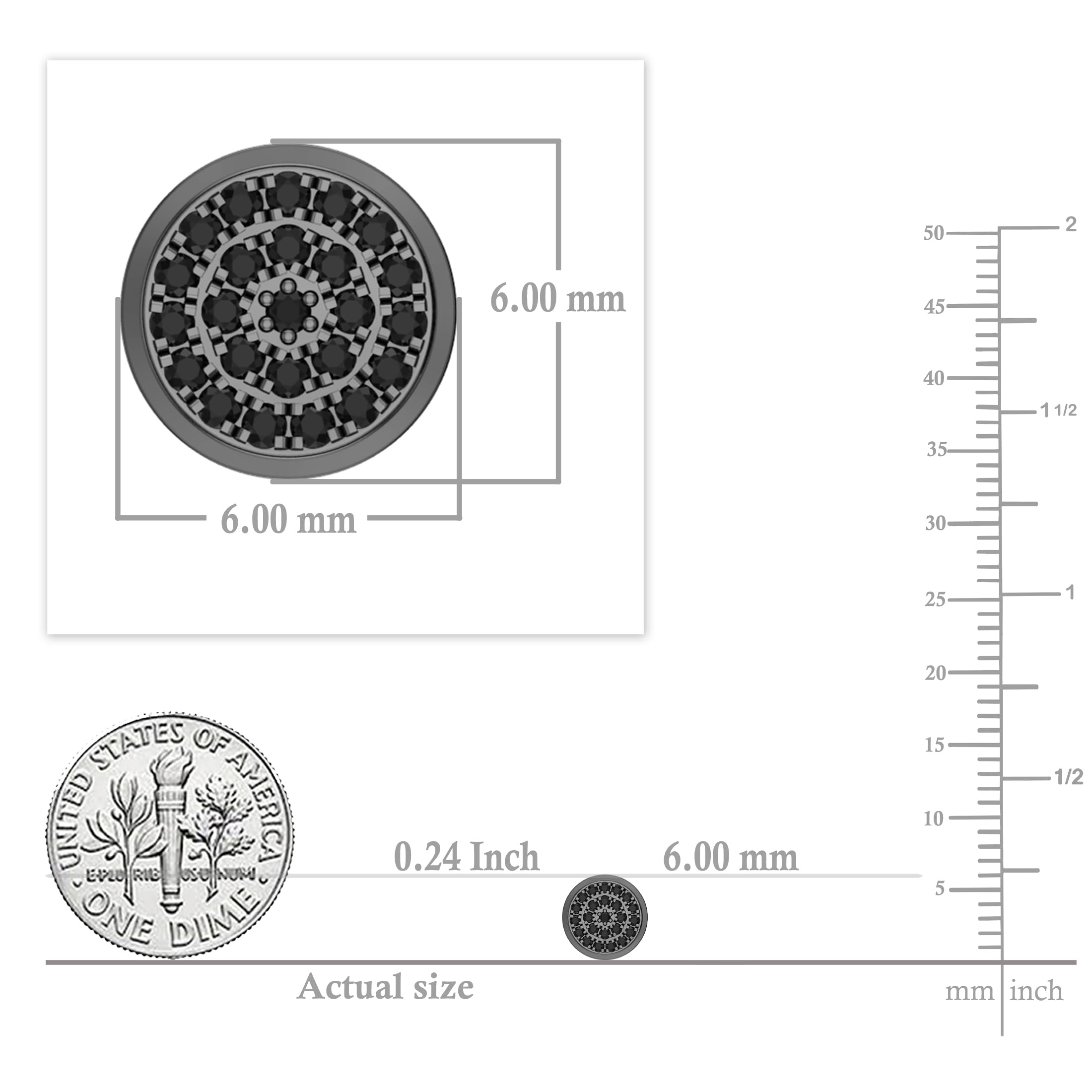 Dazzlingrock Collection Round Black Diamond Double Halo Style Pushback (Unisex) Stud Earring in Black Plated 925 Sterling Silver (0.10 ctw, Color Black, Clarity Opaque)