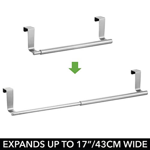 mDesign Adjustable, Expandable Over Kitchen Cabinet Towel Bar Rack - Hang on Inside or Outside of Doors, Hold Hand, Dish, Tea Towels - Customizable to 17" Wide, Omni Collection - Chrome
