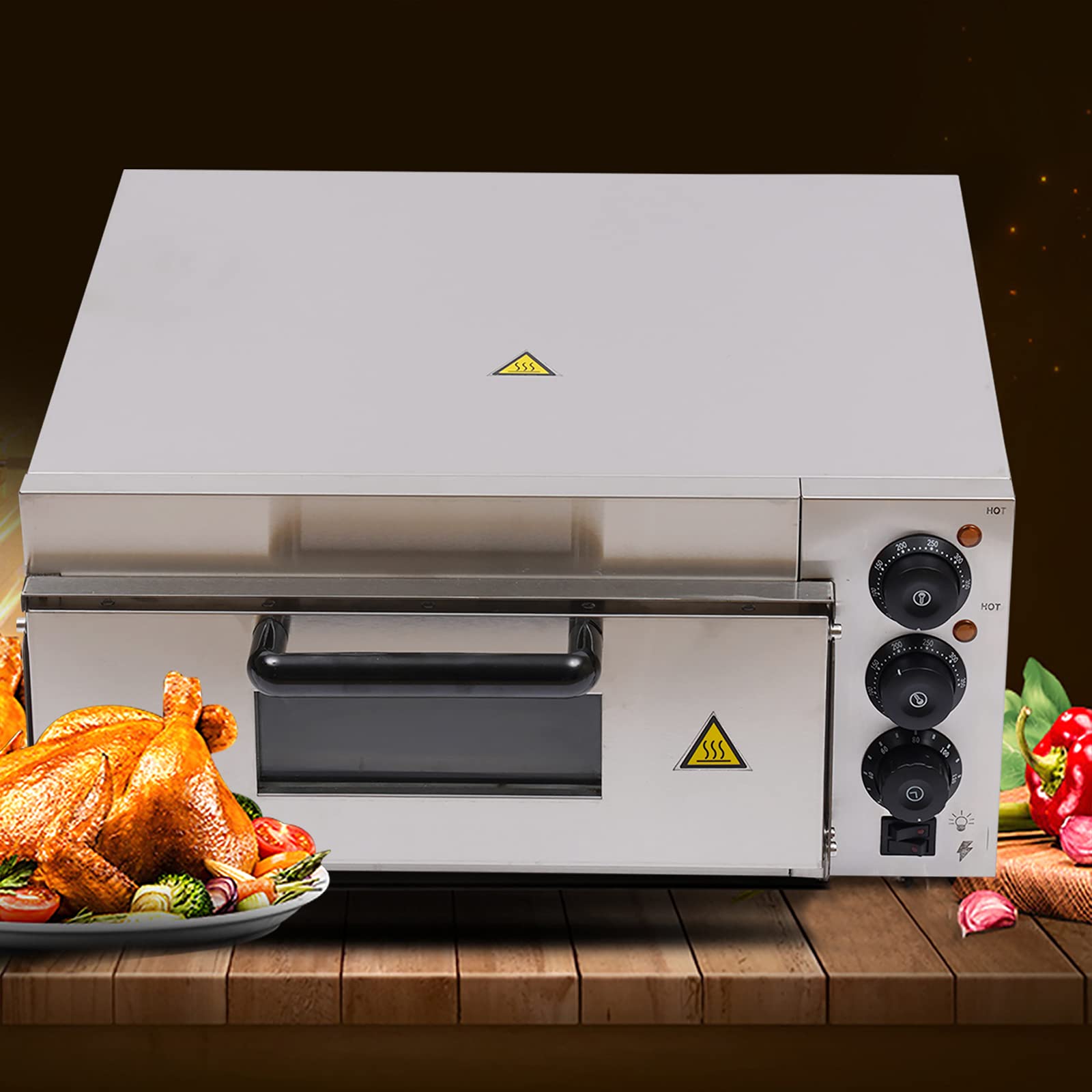 CheriMuMu Electric Pizza Oven, 1500W Single Deck Commercial Baking Oven Stainless 12-14Inch Pizza Bread Snack Ovens Baking Machine with Timer