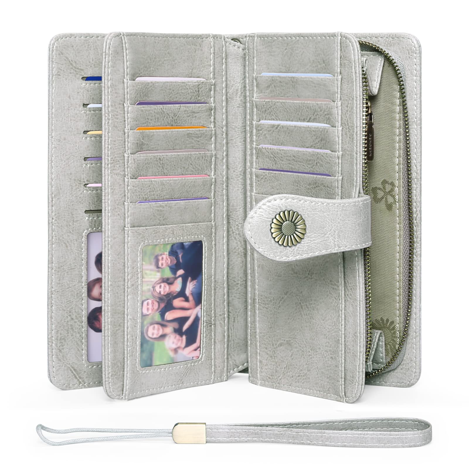 FALAN MULE Women's Wallet Genuine Leather RFID Blocking Large Capacity Trifold Ladies Wallet Wristlet Clutch Card Holder