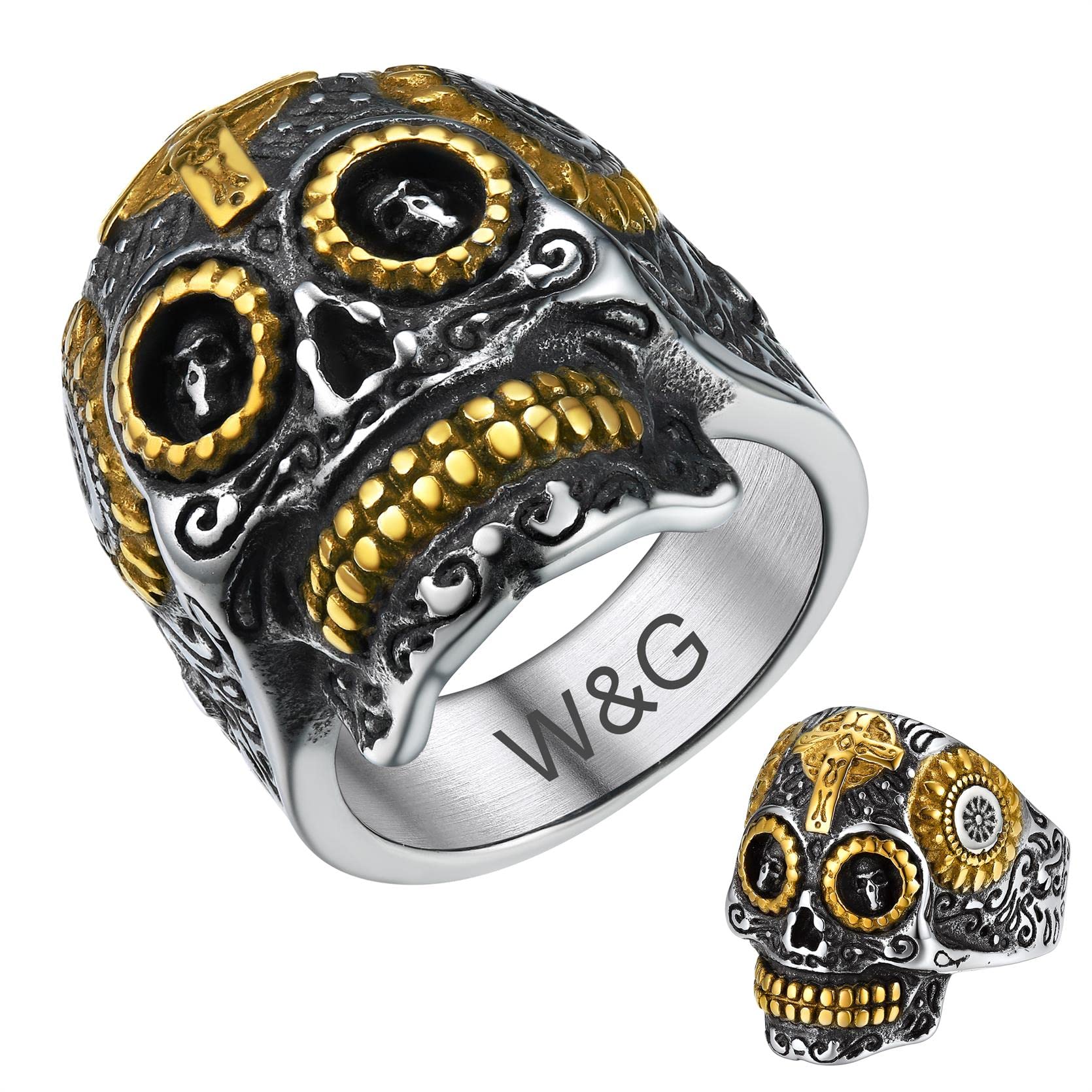 Custom Vintage Skull Rings for Women, Size 8 Stainless Steel Signet Ring For Men Halloween Jewelry, Size 8