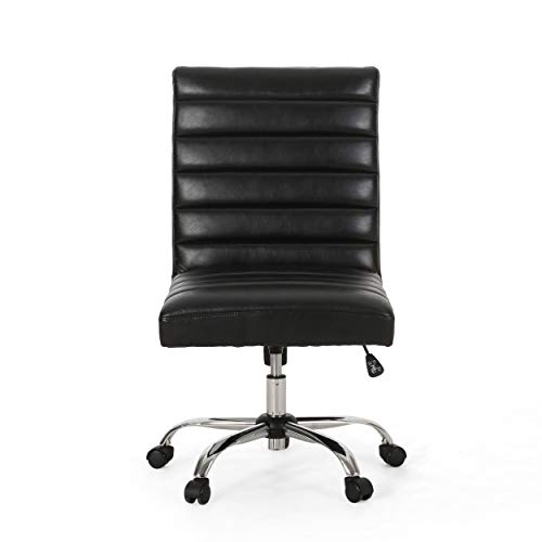 Christopher Knight Home Reed Contemporary Channel Stitch Swivel Office Chair, Midnight Black + Silver