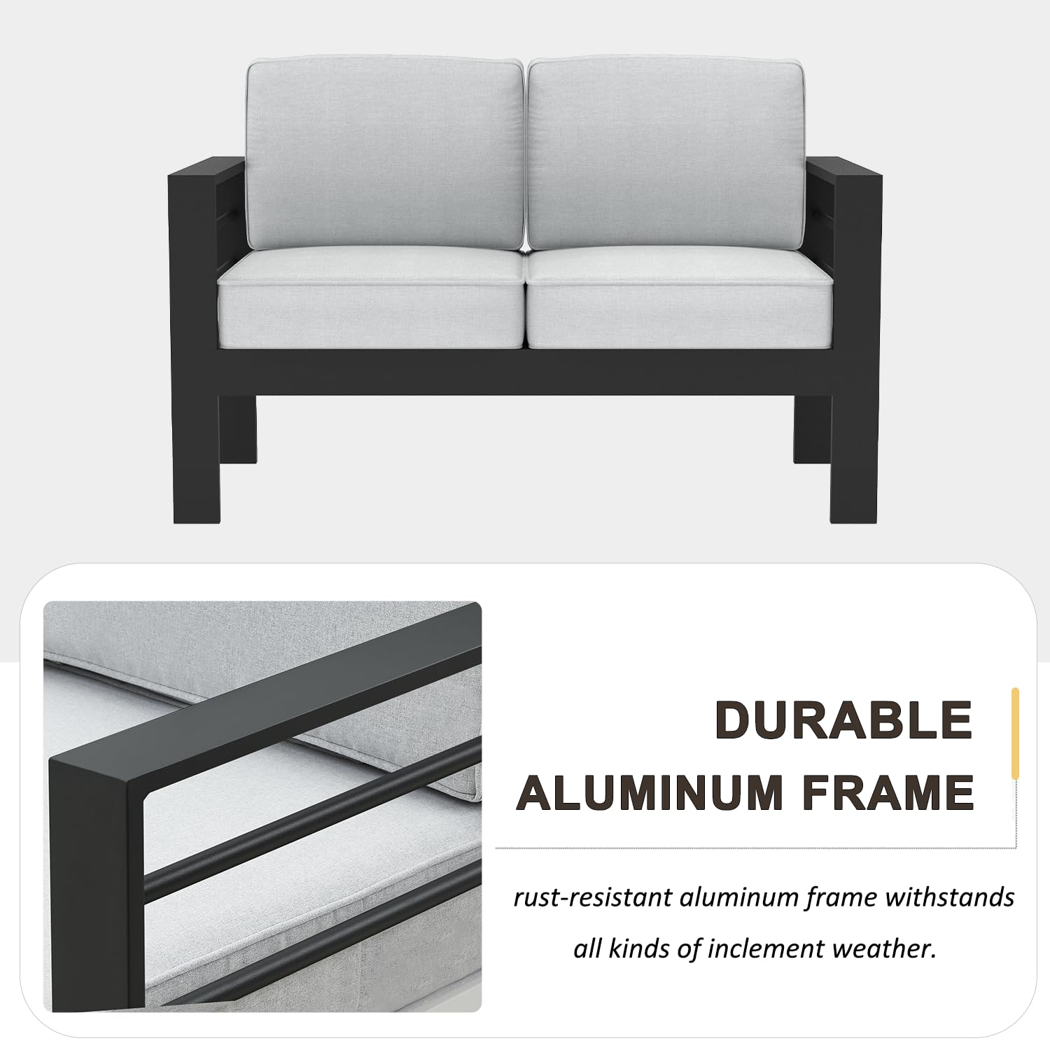 LayinSun Aluminum Outdoor Patio Loveseat, 2 Seater Sofa Chair with Cushion