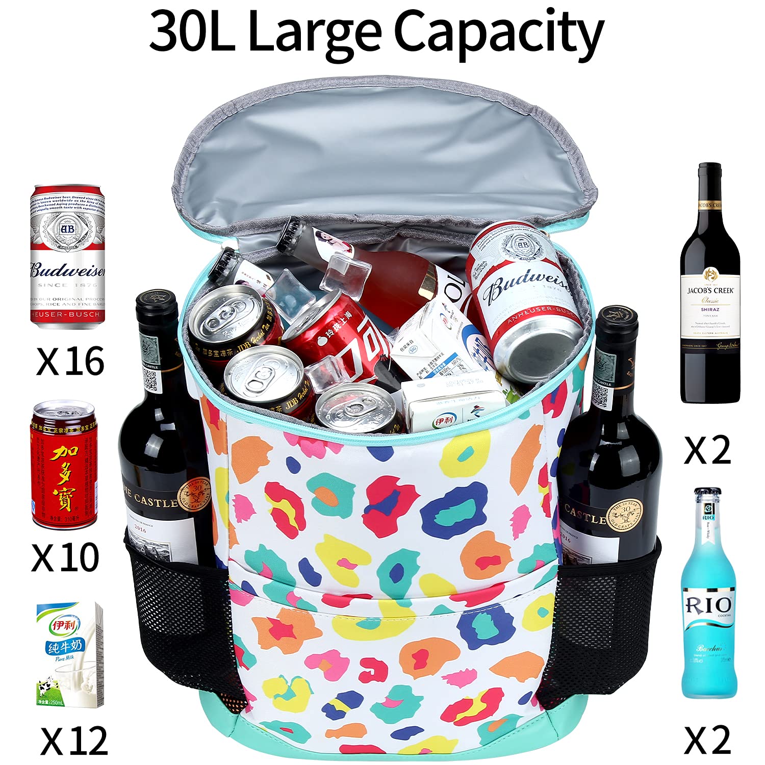 Cooler Backpack Women Leopard Leak Proof Backpack Cooler Bags Lightweight Soft Lunch Backpack with Cooler Compartment,Wine Cooler for Hiking Camping,24 cans…
