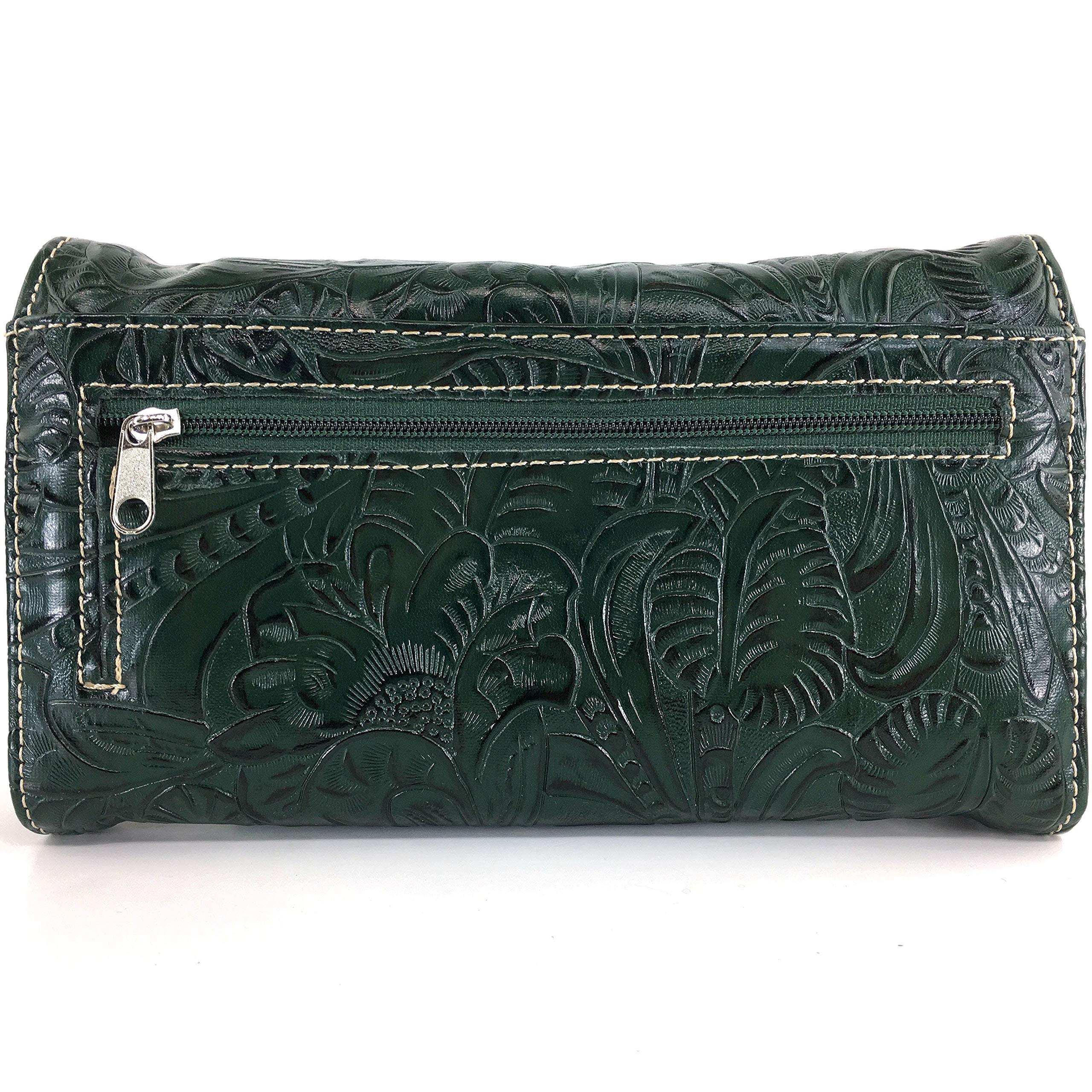 Zelris Sugar Skull Roses Angel Wing Women Crossbody Wrist Handle Trifold Wallet (Olive)