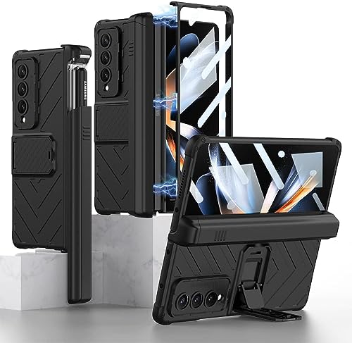 TECHY Samsung Fold 5 Case with Hinge Protection, Galaxy Z Fold 5 Case Built-in Screen Protector & Kickstand with S Pen Holder Case for Samsung Galaxy Z Fold 5 2023, Silver