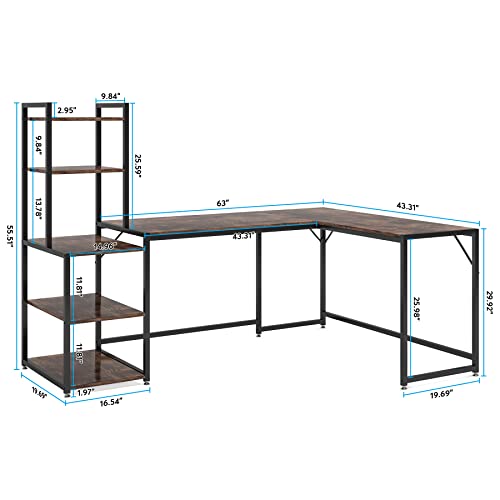 Tribesigns 79 Inch Reversible L-Shaped Desk, Industrial Large Corner Desk with 5 Tier Storage Shelves, Large L Desk Home Office Desk Computer Table Writing Desk, Rustic Brown
