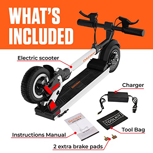 DAGWAY - Ultra Long-Range 56-Mile Electric Scooter for Adults and Kids, Sleek Foldable Electric Scooter, Fast-Charging 500W Motorized Scooter, with Front and Rear Wheel Shock Absorbers (White)