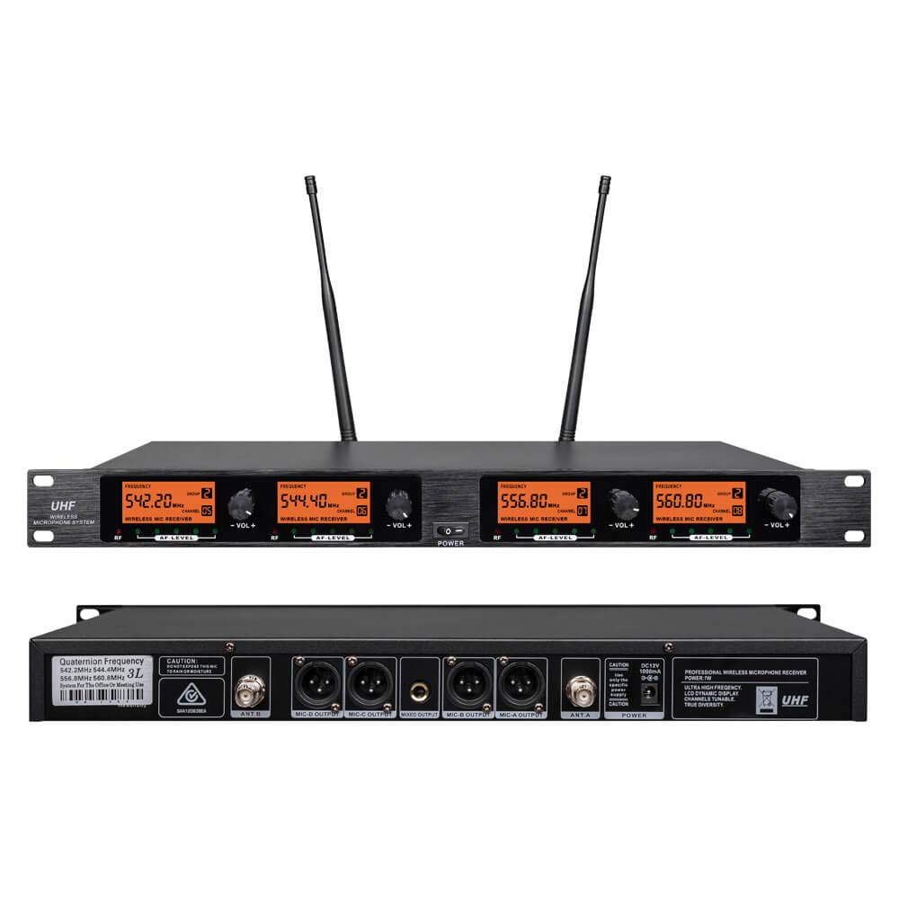 wenwen Frequency B Wireless Microphone System 4 Channel 4 Lavalier 4 Bodypacks 4 Lapel Mic 4 Headsets UHF for Karaoke System Church Speaking Conference Meeting Classroom Wedding Party Meeting School
