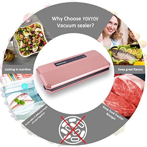 YOVYOV Vacuum Sealer Machine, 80kPa Vacuum Sealer Machine with Starter Kits, Vacuum Air Sealing System for Food Preservation, Dry & Moist Food Modes, Compact Design (Rose Gold)