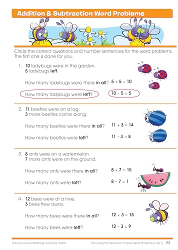 School Zone - Word Problems Workbook - 64 Pages, Ages 6 to 8, 1st Grade, 2nd Grade, Math, Picture Stories, Graphs, Calendars and Clocks, and More (School Zone I Know It!® Workbook Series)