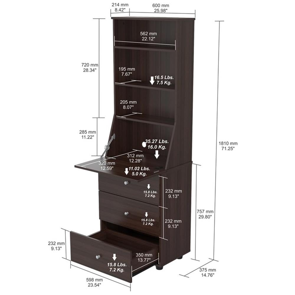 Inval Computer Credenza Work Center, Espresso