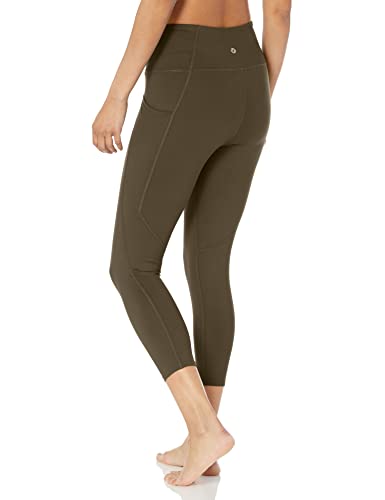Core 10 Women's All Day Comfort High-Waist Side-Pocket Capri Yoga Legging, Olive, Small