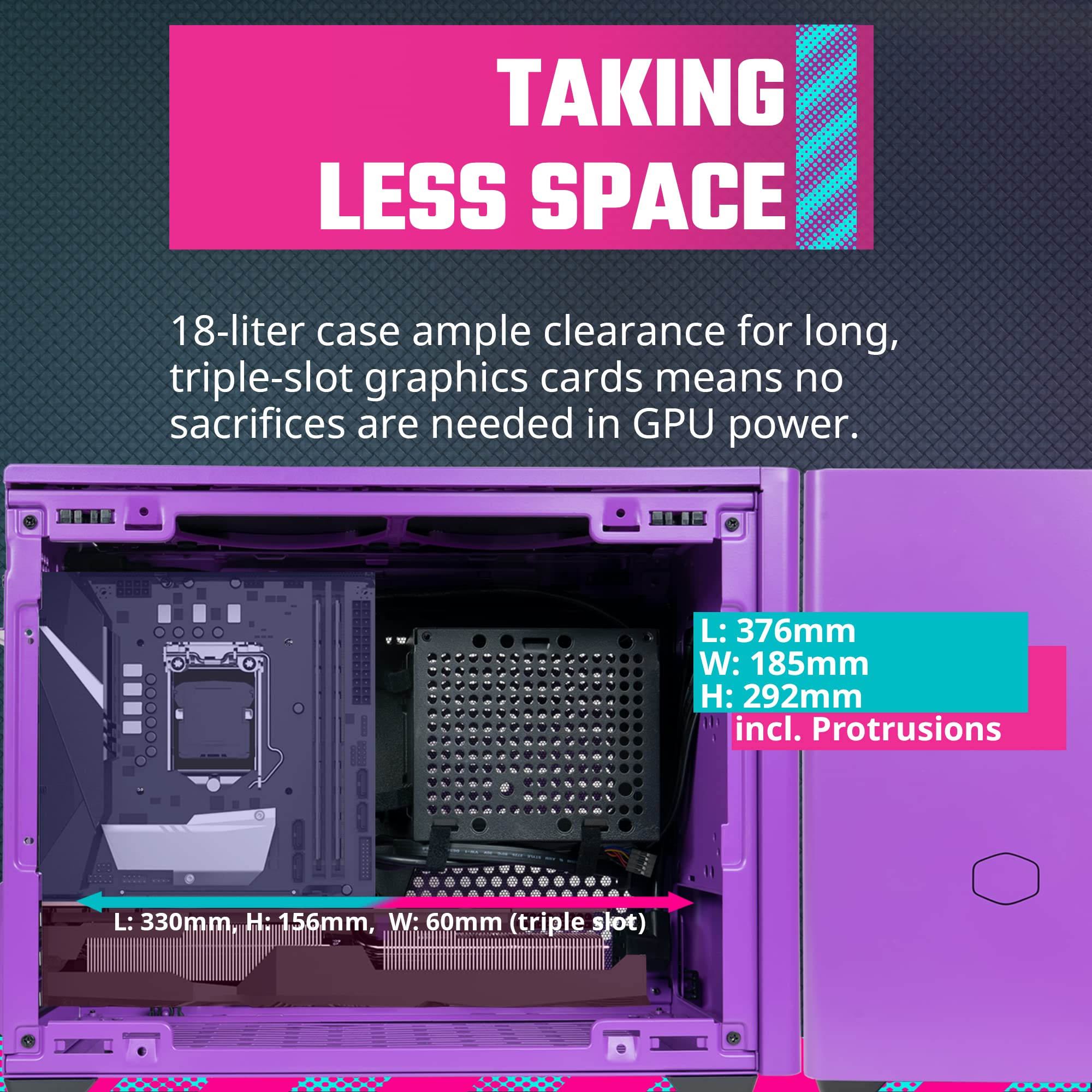 Cooler Master NR200P Nightshade Purple SFF Small Form Factor Mini-ITX Case, Tempered Glass or Vented Panel, Vertical Mounting GPU, PCI Riser Cable, Triple-Slot GPU, Tool-Free (MCB-NR200P-PCNN-S00)