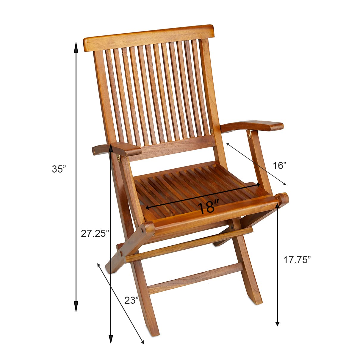 TeakCraft Teak Folding Arm Chair - 2 Piece Foldable Chairs Set - Fully Assembled - Solid Wooden Outdoor, Indoor- Wood Dining Room, Kitchen, Patio, Bistro Chairs, The Mille
