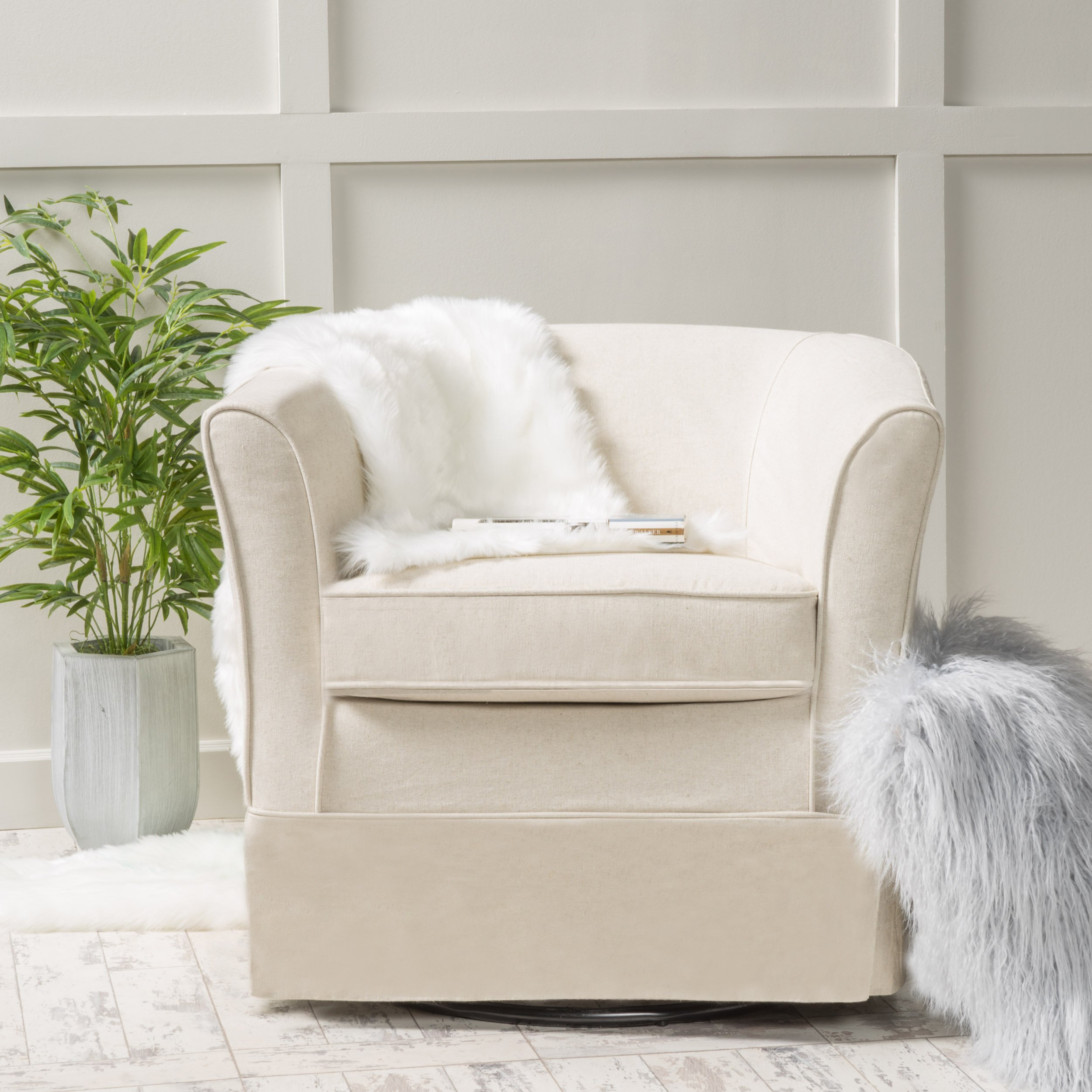 Christopher Knight Home Cecilia Swivel Chair with Loose Cover Rosella Fabric Ottoman