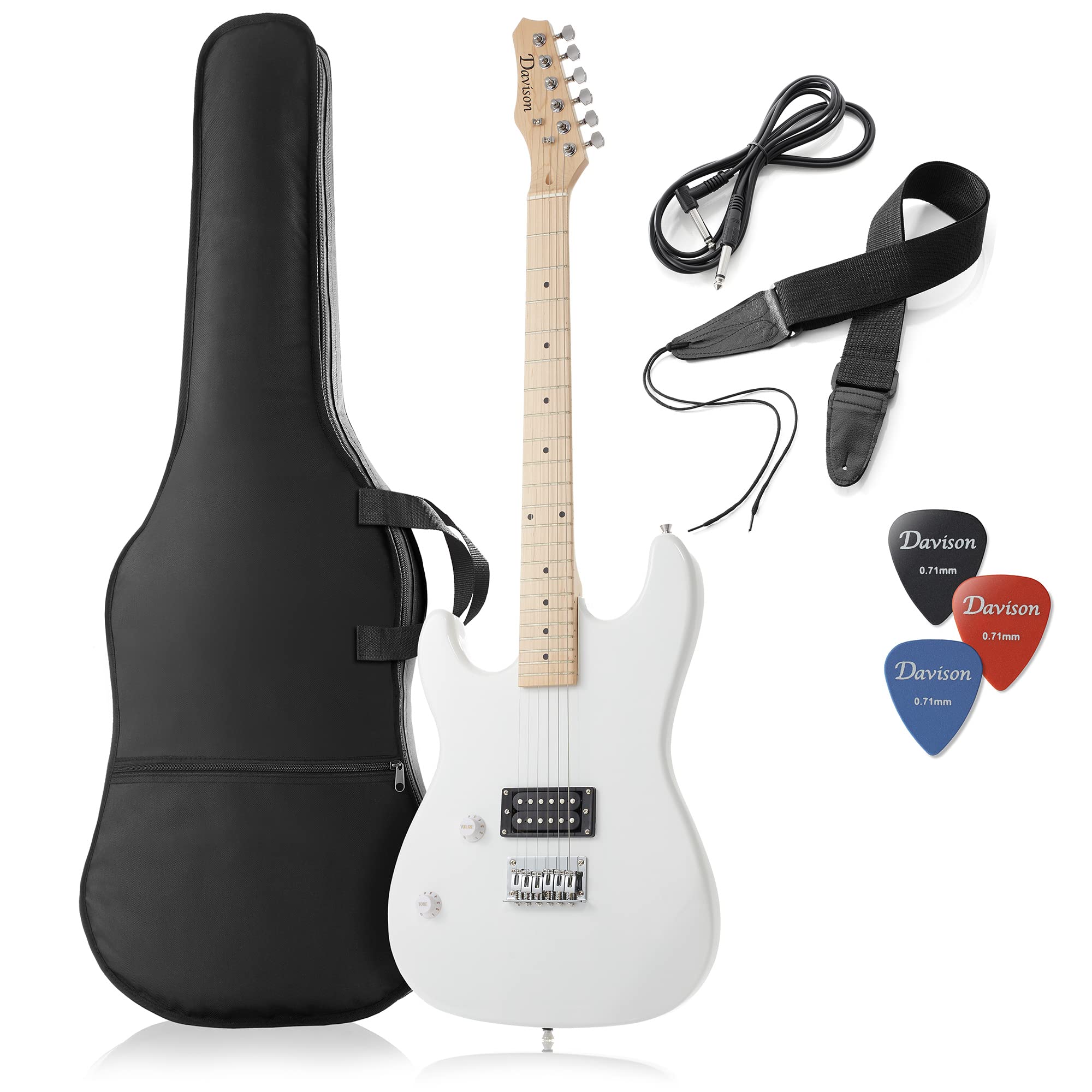 Davison Guitars 39" Full Size Electric Guitar in White - Left Handed Beginner Kit with Gig Bag and Accessories