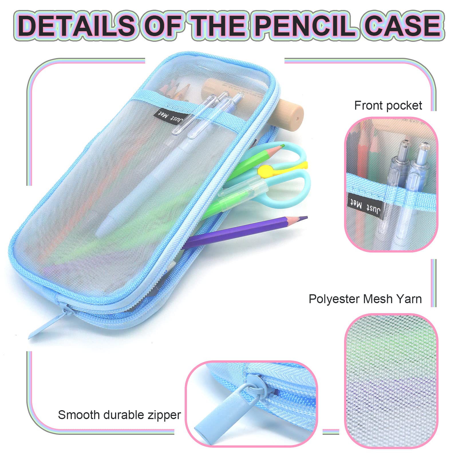 Sonuimy Clear Mesh Pencil Case Pouch, Clearly Visible Grid Pen Cases Organizer For Adult, Zipper Transparent Stationary Makeup Bag For Travel Office College-Green