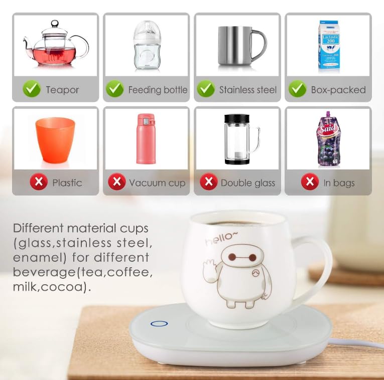 Coffee Mug Warmer Automatic Shut Off for Coffee, Milk, Tea, Water, Beverage Warmers with Touch Screen Switch for Office/Home