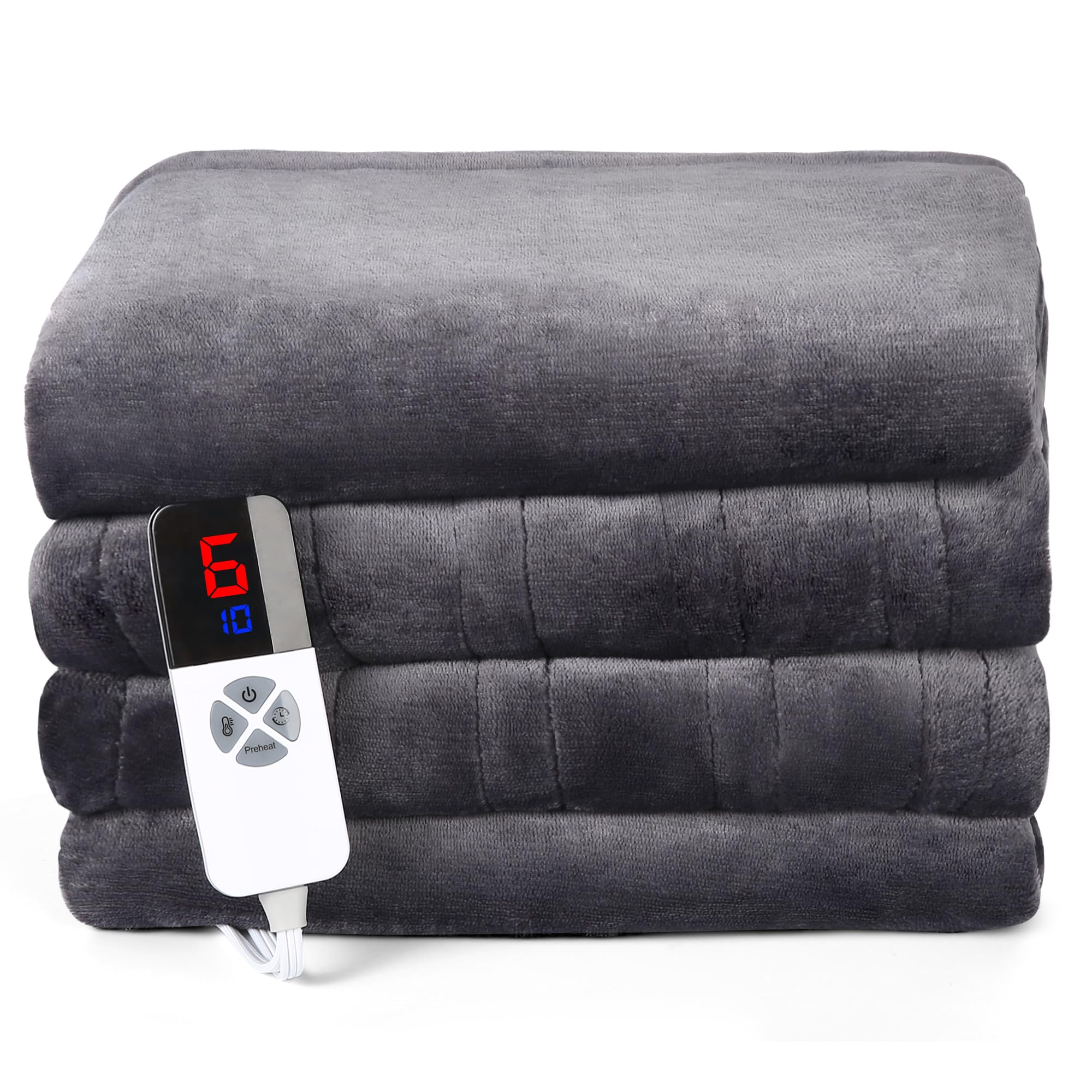 COZYTY Electric Blanket Full Size, 72" x 84" Heating Blanket with 6 Heating Levels & 1-10 Hours Auto Off, Dark Gray