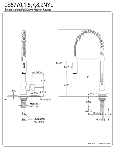 Kingston Brass LS8775NYL New York Single-Handle Pre-Rinse Kitchen Faucet, Oil Rubbed Bronze
