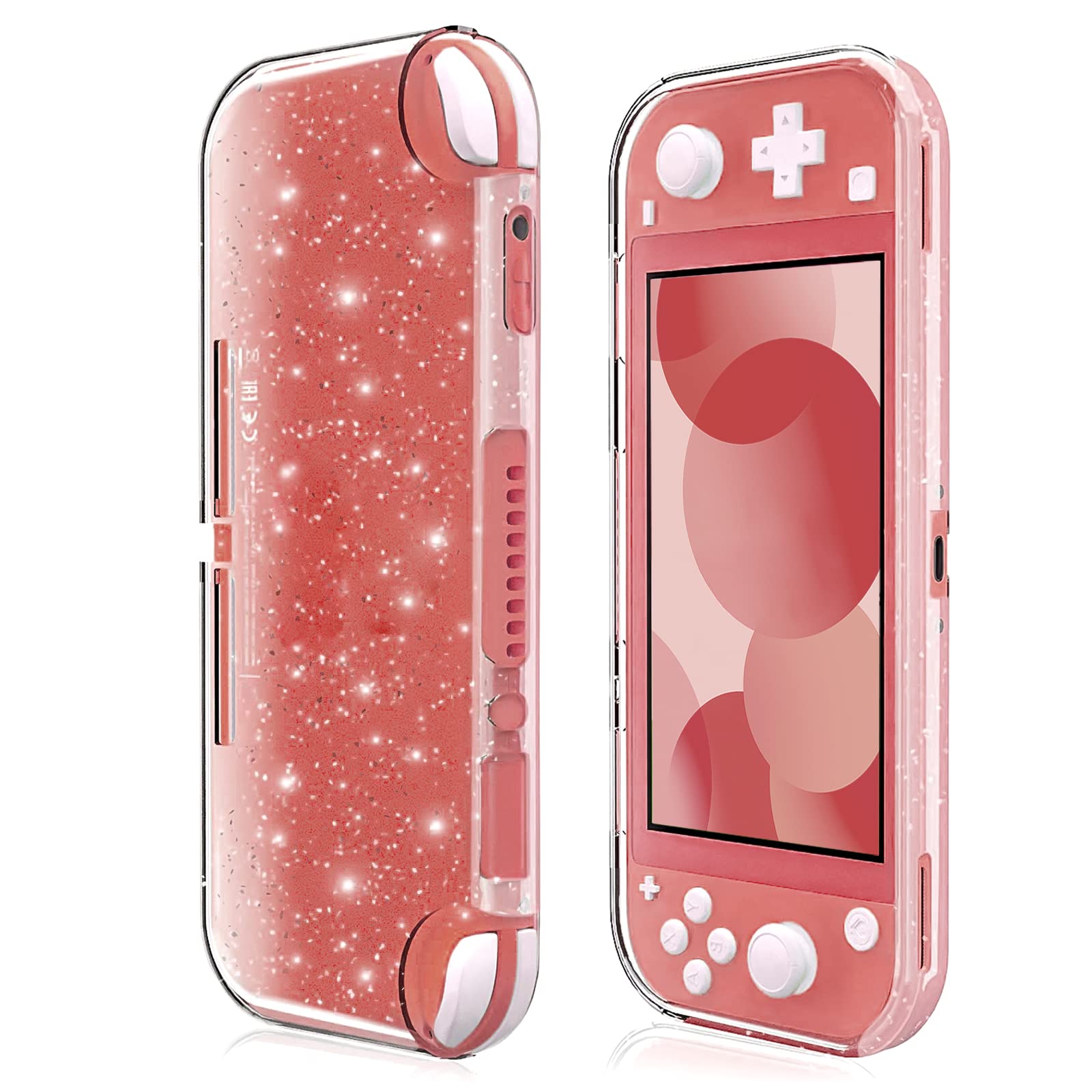 DLseego Carrying Case for Nintendo Switch lite, Newest Design Portable Travel Carrying Case 4 in 1 Accessories Kit with 1 Pcs Glitter case, 2 Pcs Screen Protectors and 4 PcsThumb Grips Caps -- Pink