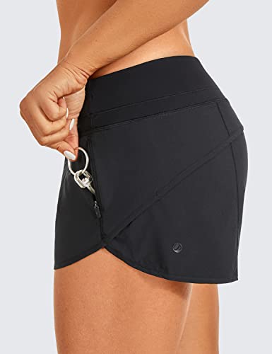 CRZ YOGA Women's Quick Dry Workout Running Shorts Mesh Liner - 2.5'' Drawstring Sport Gym Athletic Shorts Zip Pocket Black Small