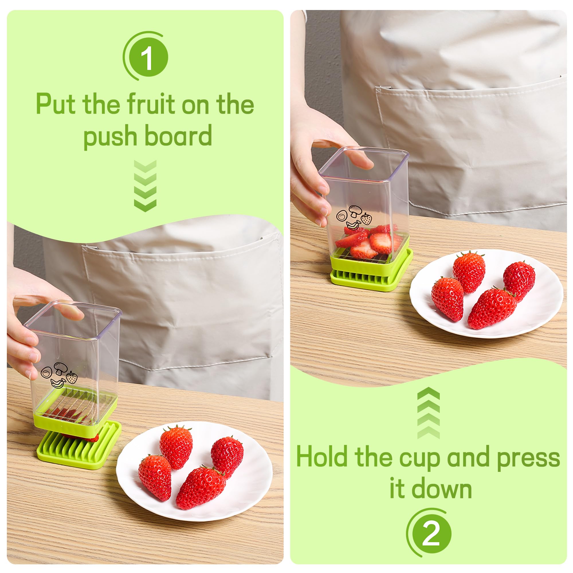 FOLENCER 2 Pack Strawberry Slicer,Upgraded Fruit Cup Slicer with Push Plate,Fruit & Strawberry Cutter for Quickly Making Fruit Vegetable Salad,Integrated Blade Design,Enssential Kitchen Gadget.