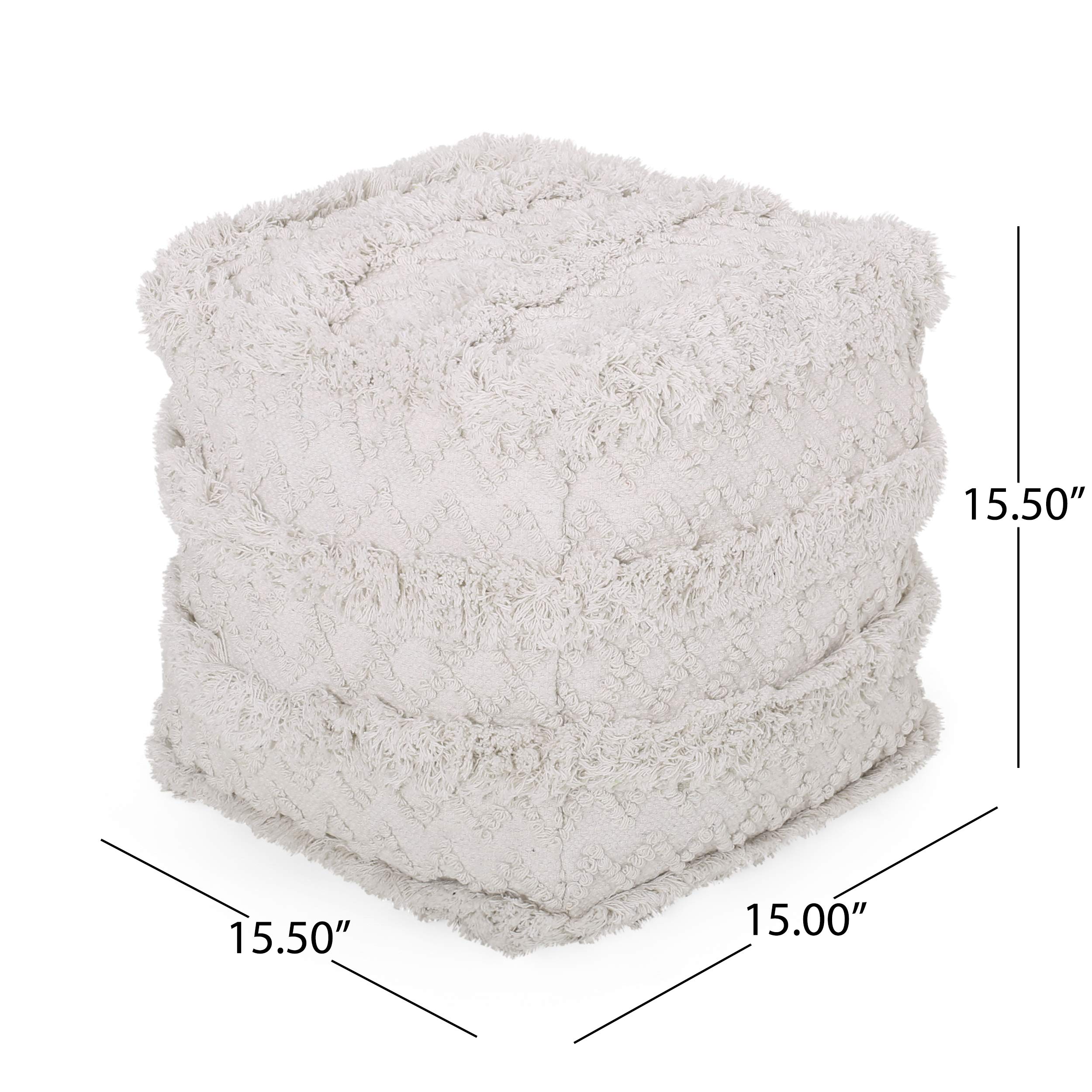 Christopher Knight Home Anna Boho Fabric Cube Pouf, White