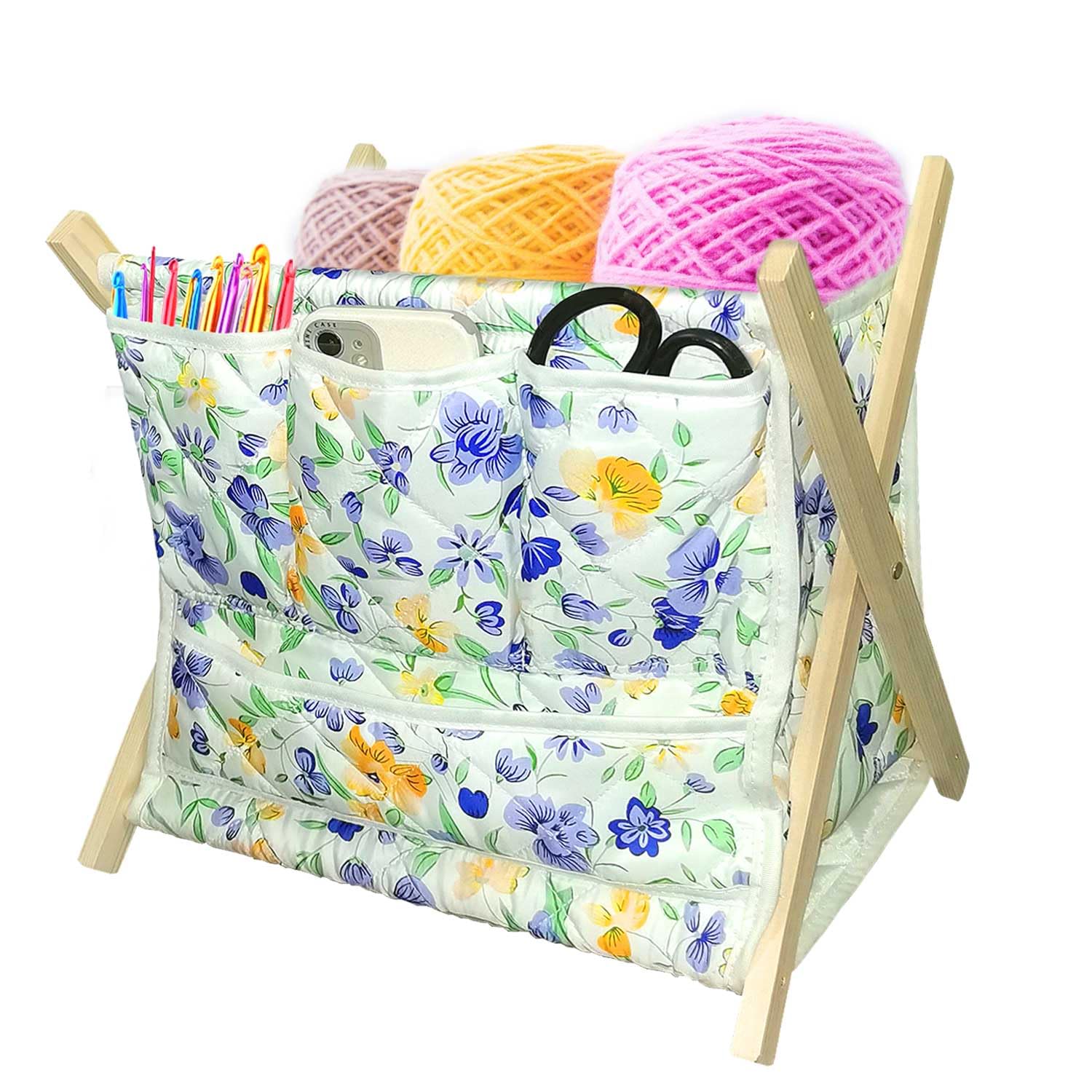 Gkesgm Yarn Storage Organizer for Yarn Skeins,Crochet Bag Organizer for Crochet Hooks Knitting Needles,Crochet Accessories, Crocheting & Knitting Gifts,(Flower-Purple) Yarn Holder Self Installation