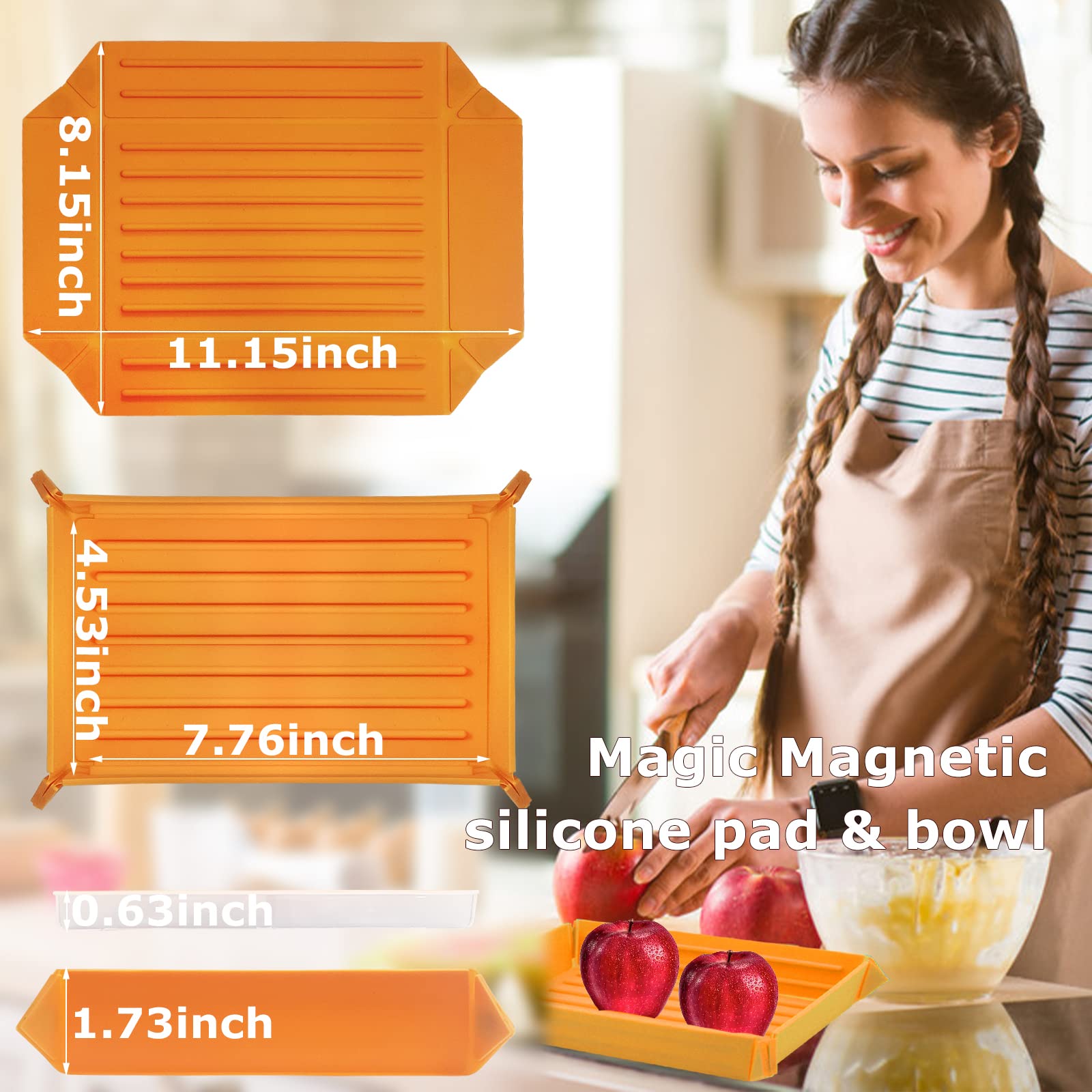Eofeir silicone food storage containers:magnetic suction Food Storage Bowls Set Silicone Lunch Containers Storage Bowls Reusable for Camping,Hiking,Kitchen, Microwave white yellow