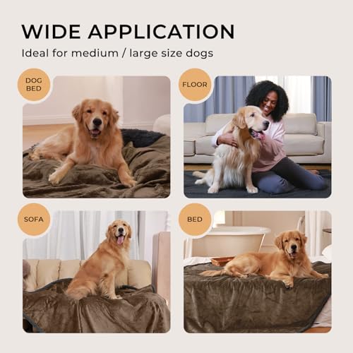 Luciphia Waterproof Blanket for Large Dogs Liquid Proof Furniture Protector Washable Pet Reversible Bed Cover for Couch Soft Sherpa Fleece Cat Blanket for Small Medium Khaki Medium(57" x 40")