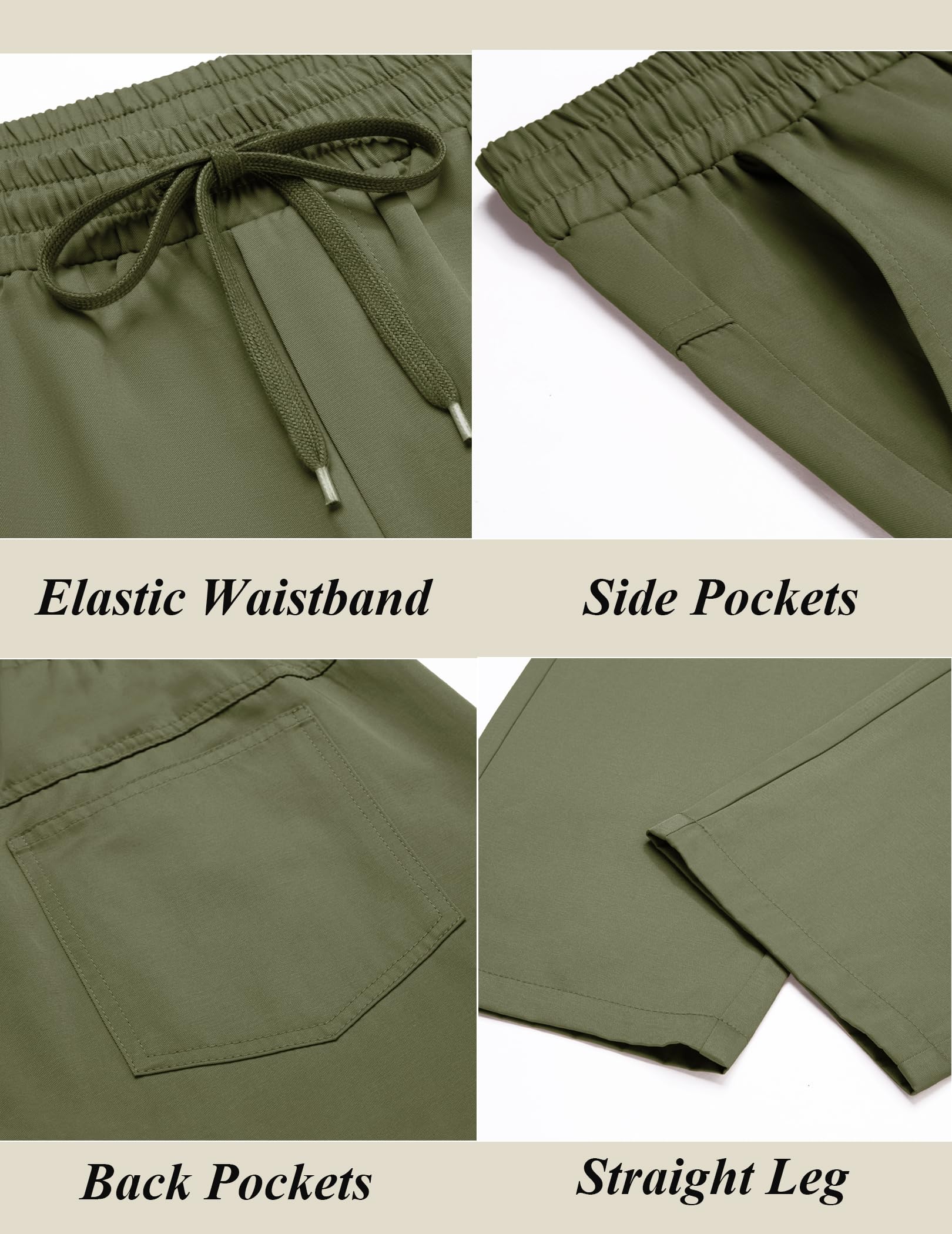 COOFANDY Men's Cargo Pants Regular Fit Elastic Waist Cotton Trousers Basic Drawstring Casual Pants Dark Green