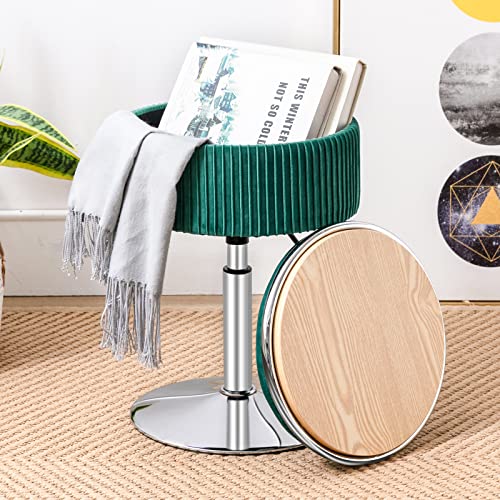 Round Storage Vanity Stool, 360°Swivel Height Adjustable Stool Chair, Emerald Vanity Stool Chair for Makeup Room, Velvet Stool for Vanity With Storage, Vanity Ottoman Chair for Bathroom Living Room