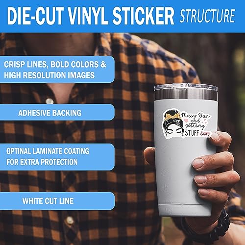 Miraki Messy Bun And Getting Stuff Done Stickers, Teacher Stickers, Funny Stickers, Water Assitant Die-Cut Vinyl Funny Decals for Laptop, Phone, Water Bottles, Kindle Sticker
