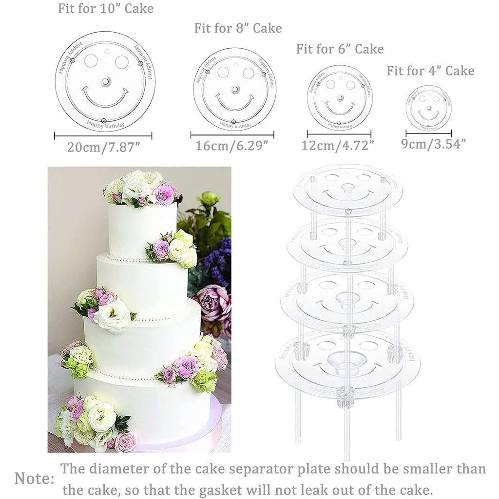 EBOCACB Smiley Plastic Cake Dowel Rods Set,12 Pcs White Plastic Cake Dowel Rods,12 Pcs Clear Cake Stacking and 4 Pcs Smiley Cake Separator Plates for 4, 6, 8, 10 Inch Cakes