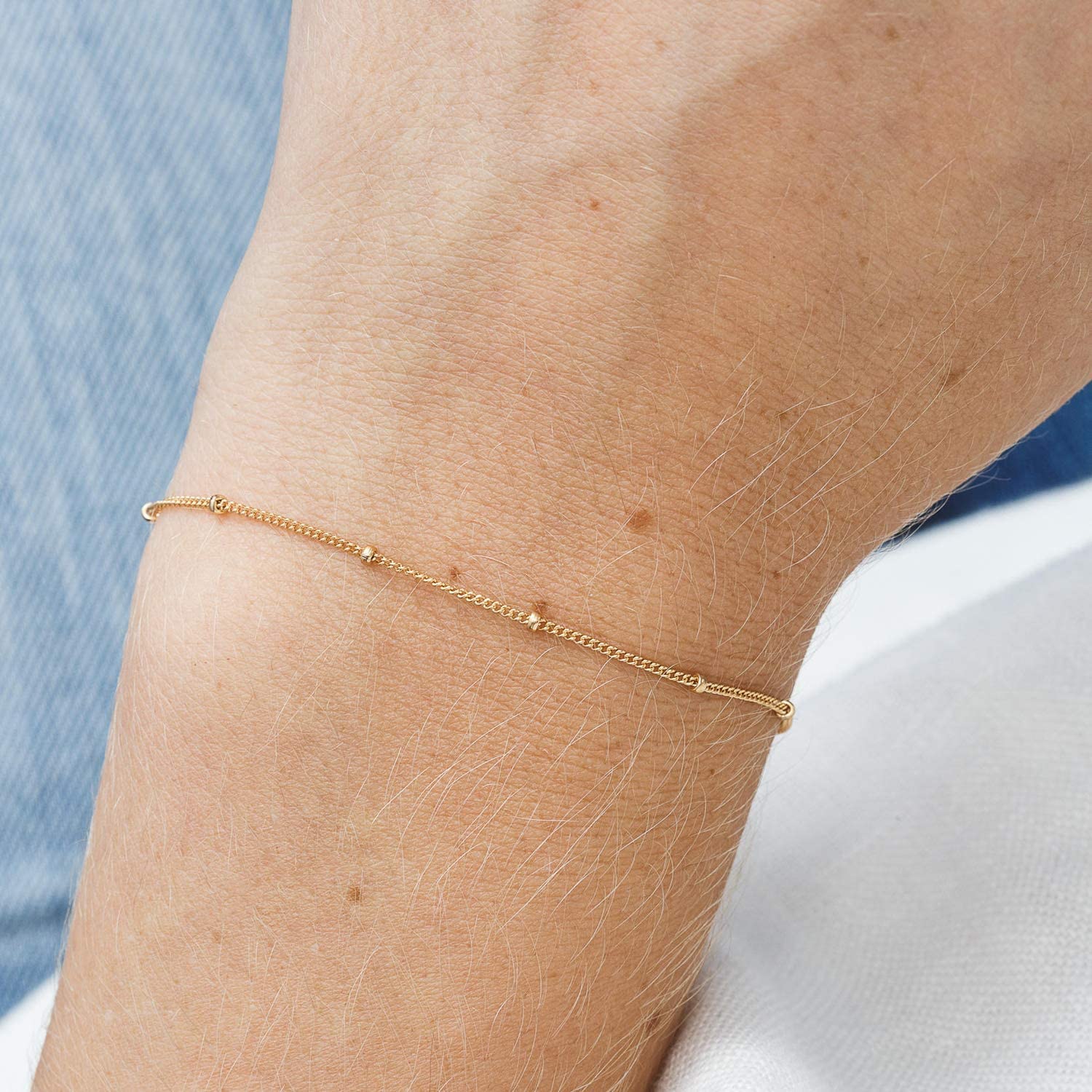 Dainty Satellite Chain Bracelet,Simple Delicate Stacking Satellite Chain Link Bracelets for Women