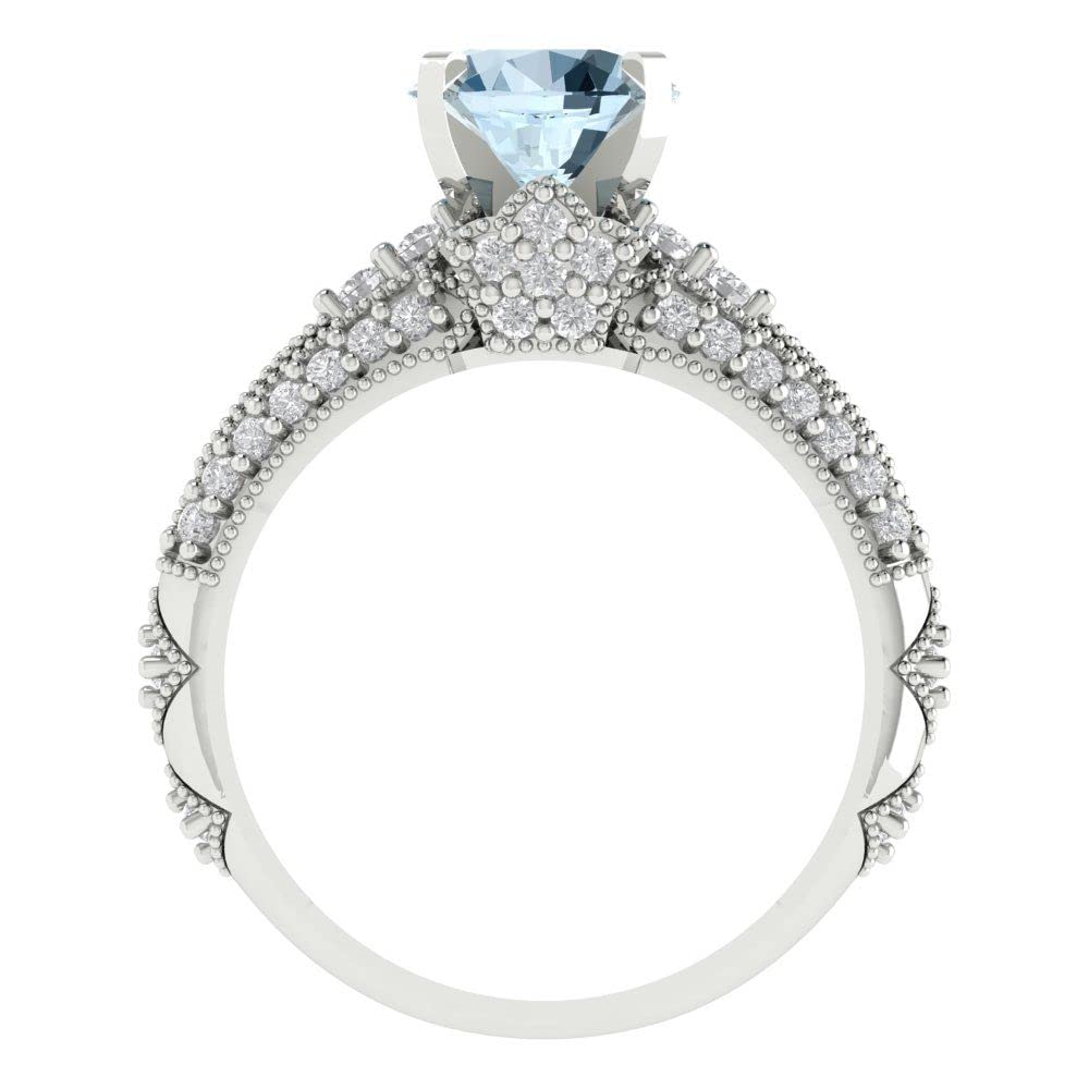 Clara Pucci 2.07ct Round Cut Pave Solitaire with Accent Natural Swiss Blue Topaz Statement Bridal Ring Band Set 14k White Gold 8.5